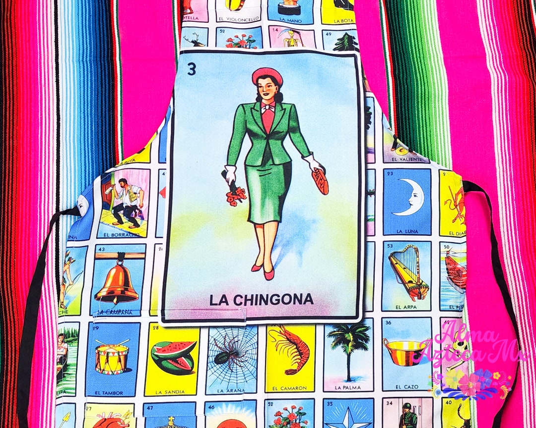 Double Layer Mexican Loteria La Chingona Apron With Pocket - Mandil ...
