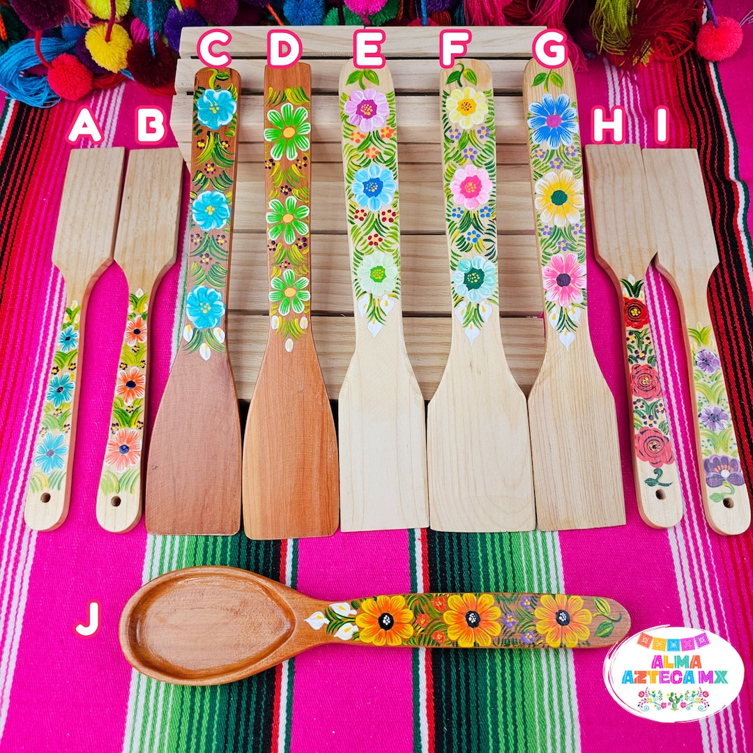 Handpainted Wooden Kitchen Accessories Utensils Spoons / Cocina ...