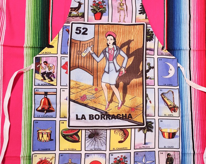 Mexican Loteria La Borracha Apron With Pocket- Mandil Delantal Mexicano ...