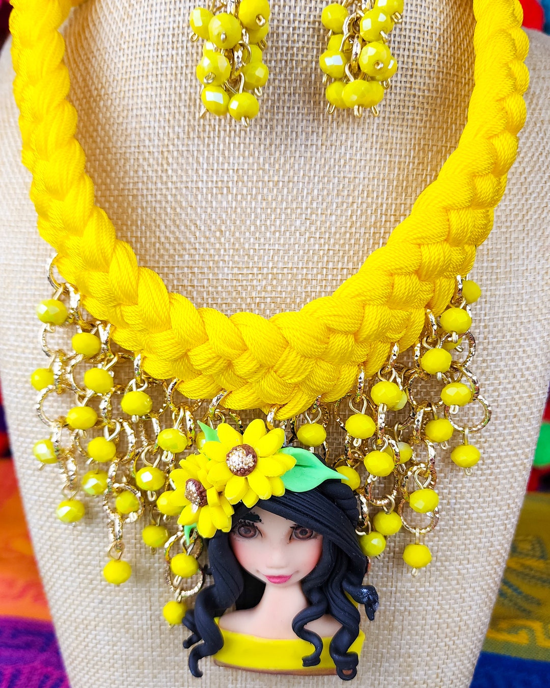 Mexican Woven Necklace Earrings Set / Jewelry Mexico Handmade / Collar ...