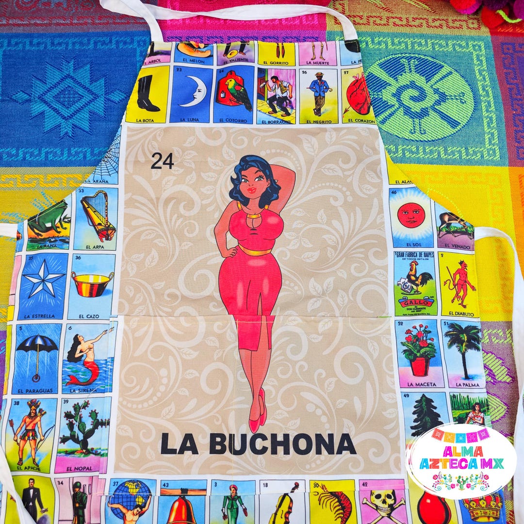 Mexican Loteria Apron: La Buchona Kitchen Apron With Pocket - Etsy