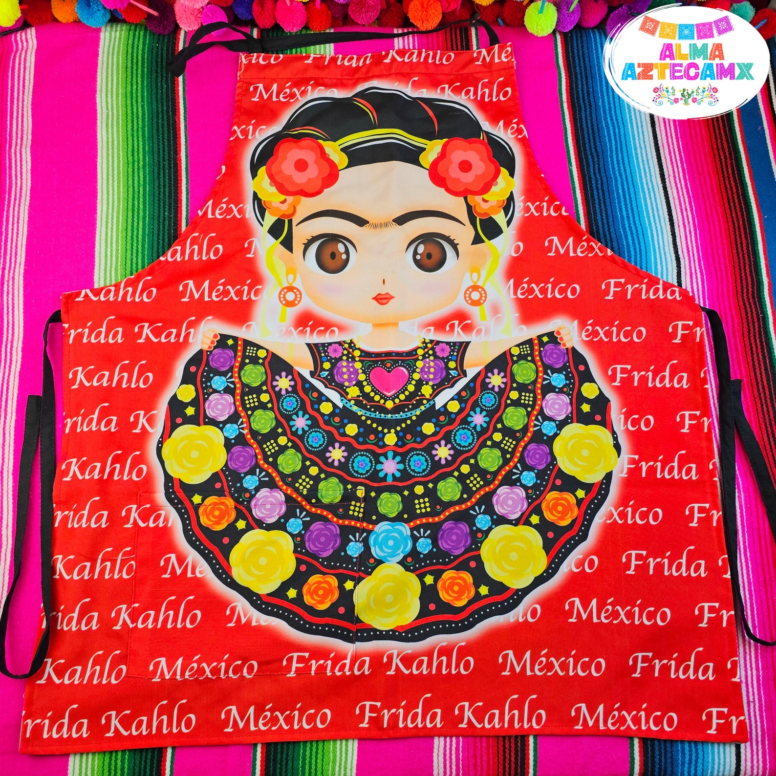 Red Floral Apron Double Layer / Doble Forro Mexican / Mandil Delantal ...