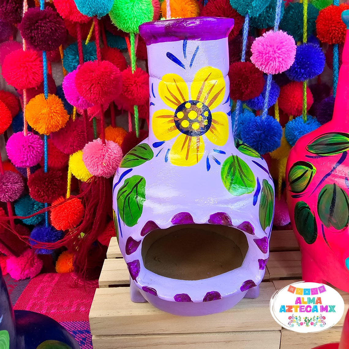Hand-painted Clay Mexican Chiminea: Floral Candle Holder Incense Burner ...