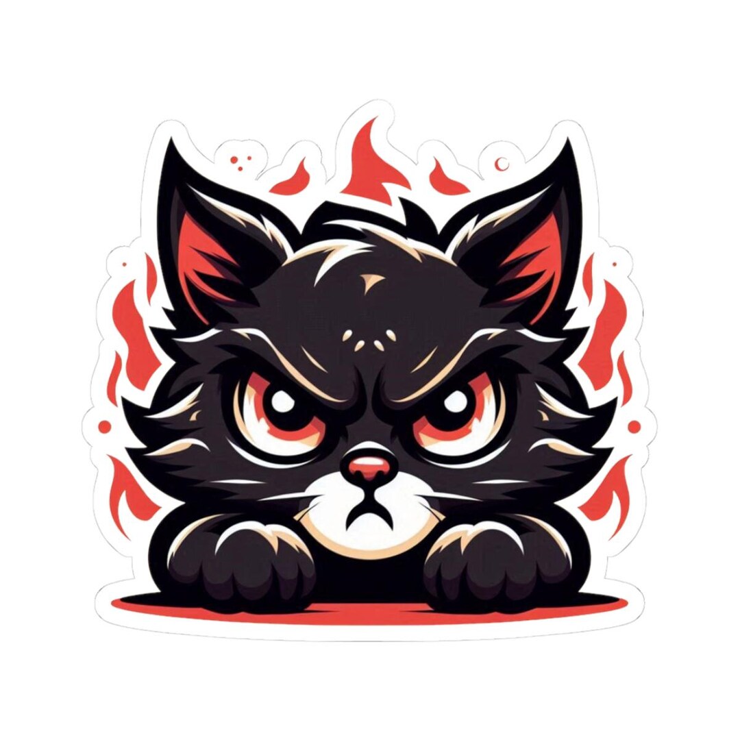 Angry Cat Kiss-cut Stickers, Cute Cat Decals for Laptops, Pet Lover ...