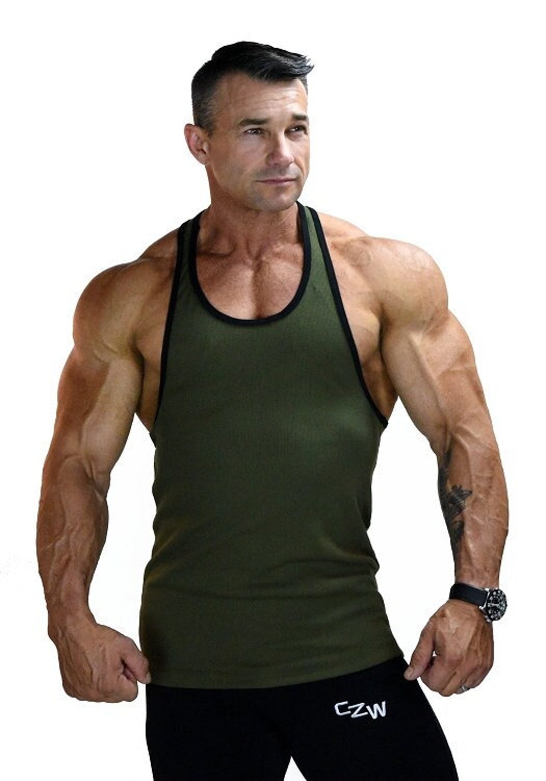Crazee Wear 312RC Army Green With Black Trim Tank Top - Etsy