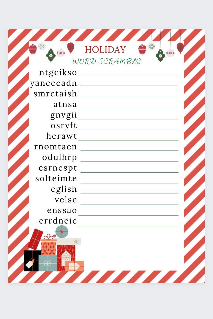 Printable Christmas Game Word Scramble - Etsy