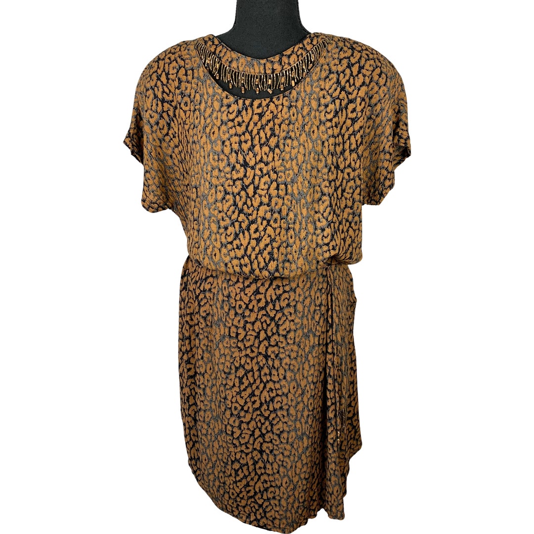 Vintage 80s Carole Little Leopard Print Top & Skirt Set - Etsy