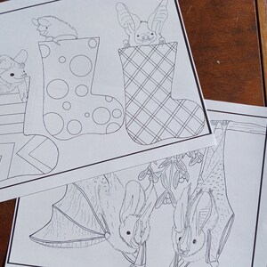 Five Christmas Bats Coloring Pages- Digital Downloads- - Etsy