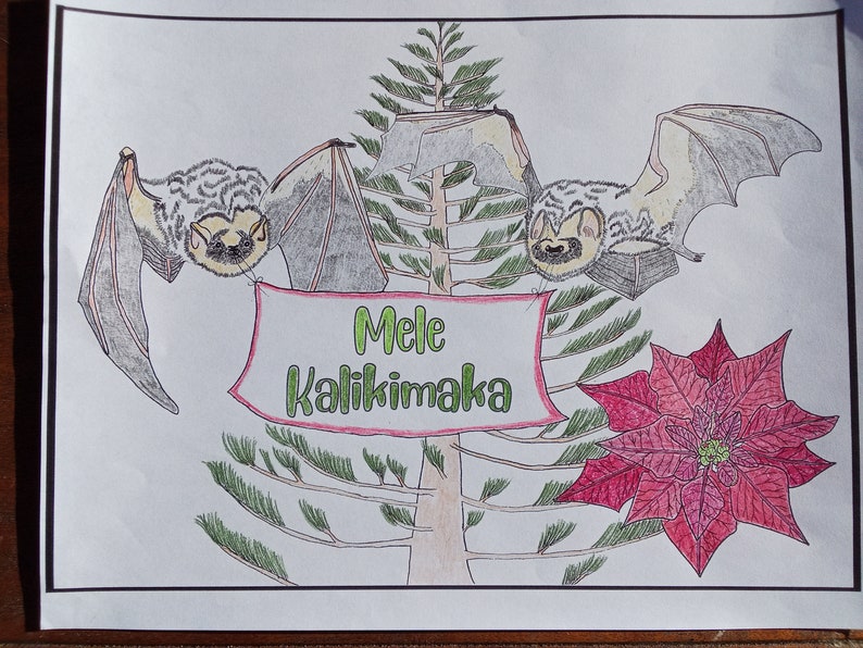 Five Christmas Bats Coloring Pages- Digital Downloads- - Etsy