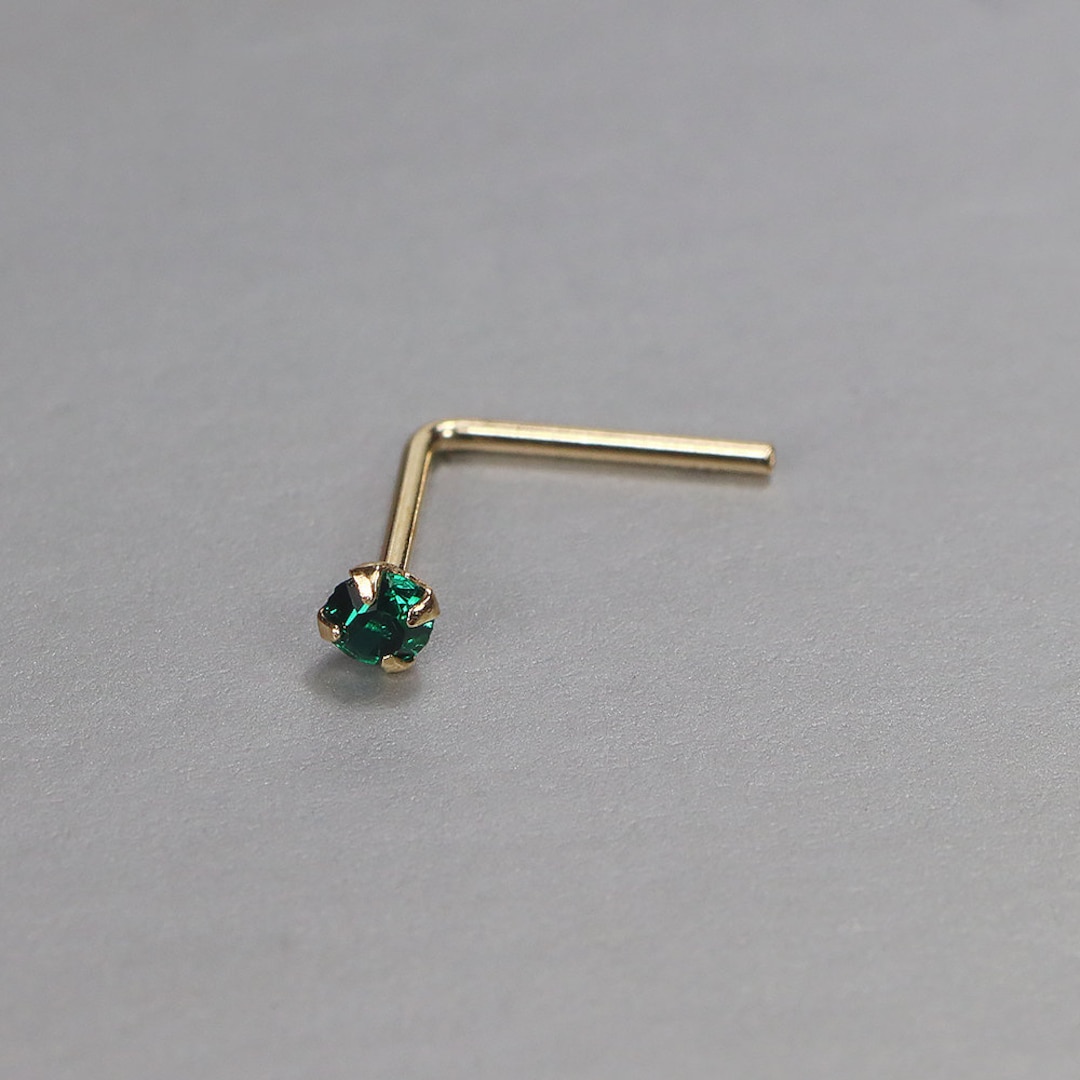 Gemstone Nose Stud-9k Gold Nose Ring-tiny Nose Ring- L Shaped Nose Stud ...