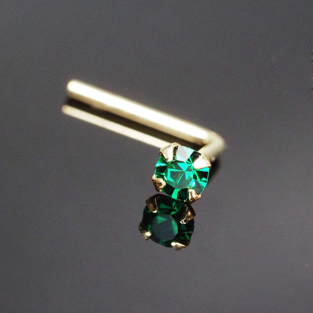 9K Gold Nose Ring-tiny Nose Ring- L-bend 22G Nose Stud- Nose Piercing ...