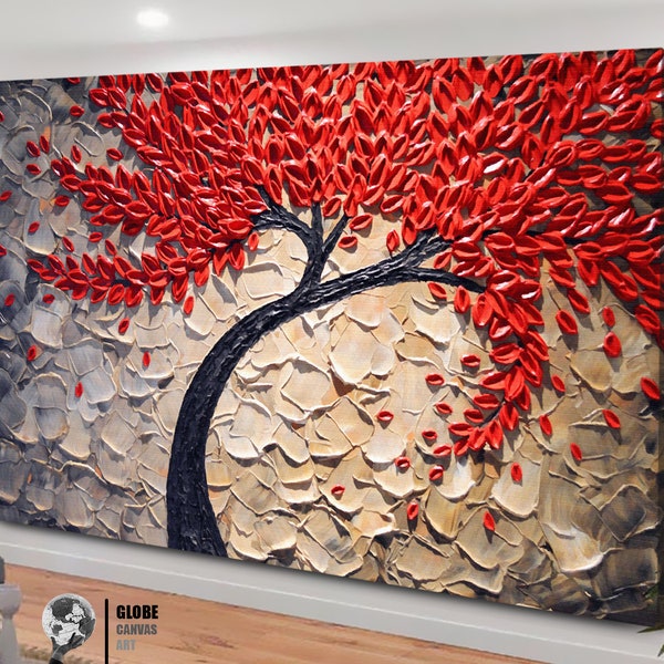 Red Tree Painting - Etsy