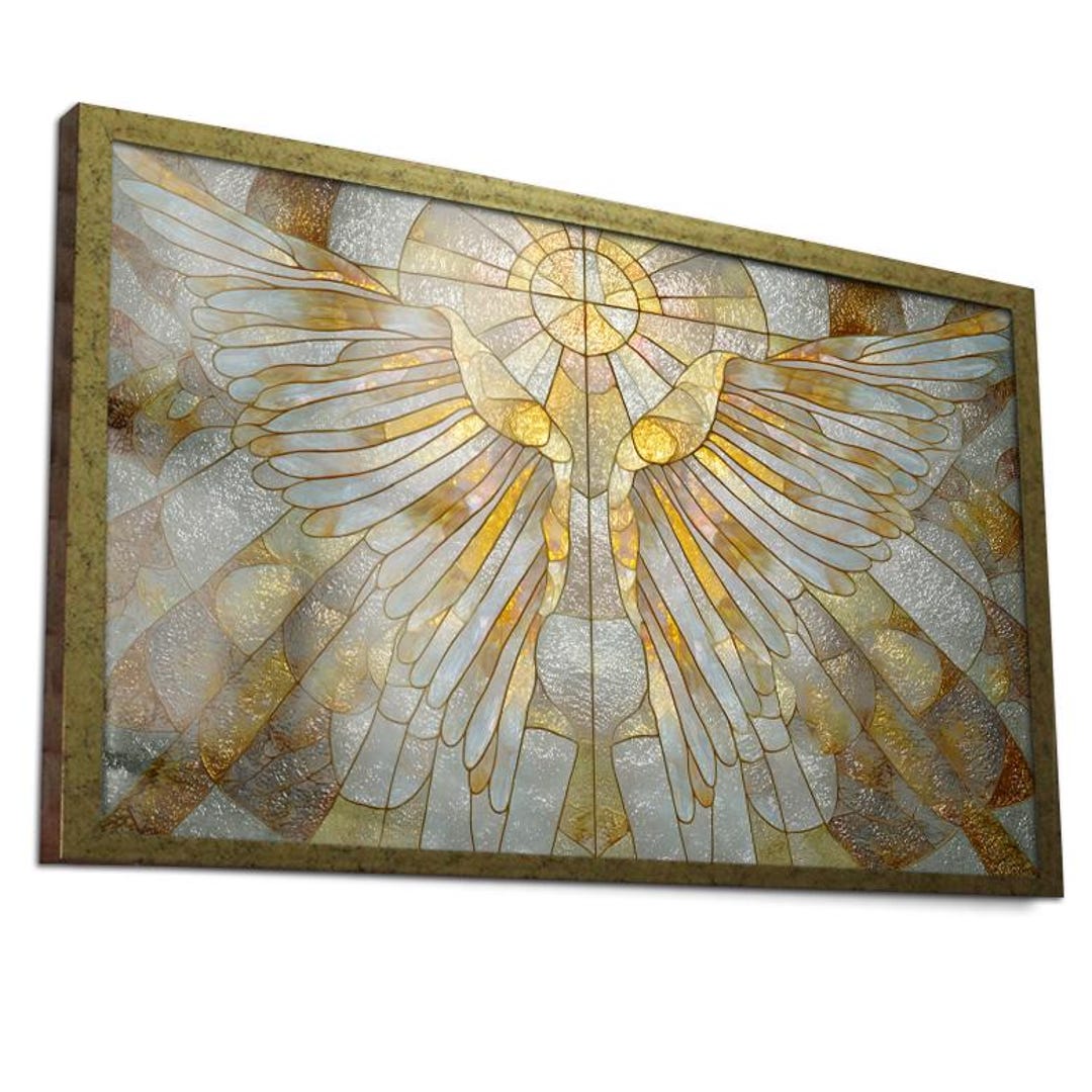 Golden Angel Wings Stained Glass Wall Art on Tempered Glass, Radiant ...