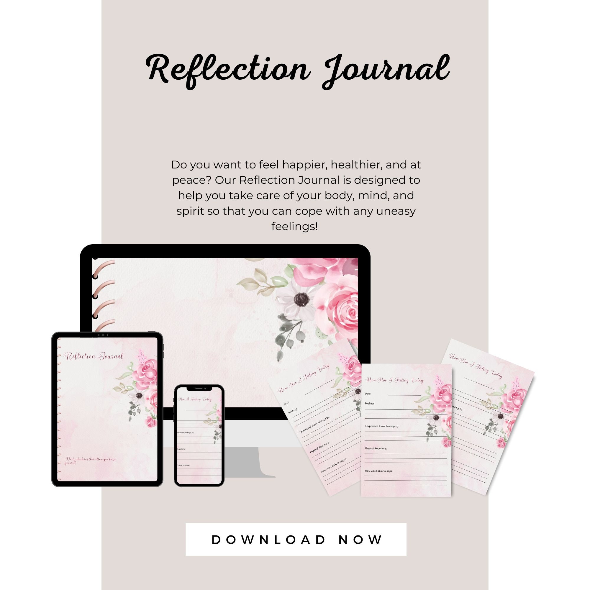Reflection Digital Journal, Feelings Digital Journal, Mental Health ...