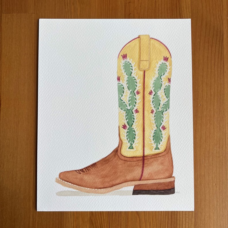 Watercolor Yellow Cowboy Booth With Cactus, 8x10 Print - Etsy