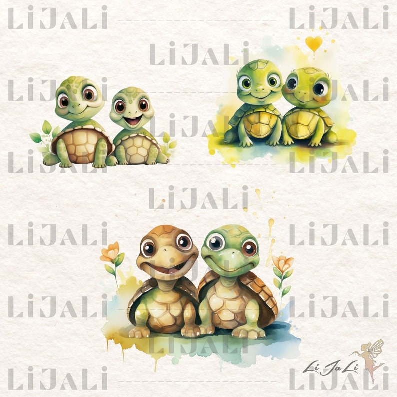 Cute Turtles Watercolor Clipart Pack, Illustrations, Transparent PNG ...