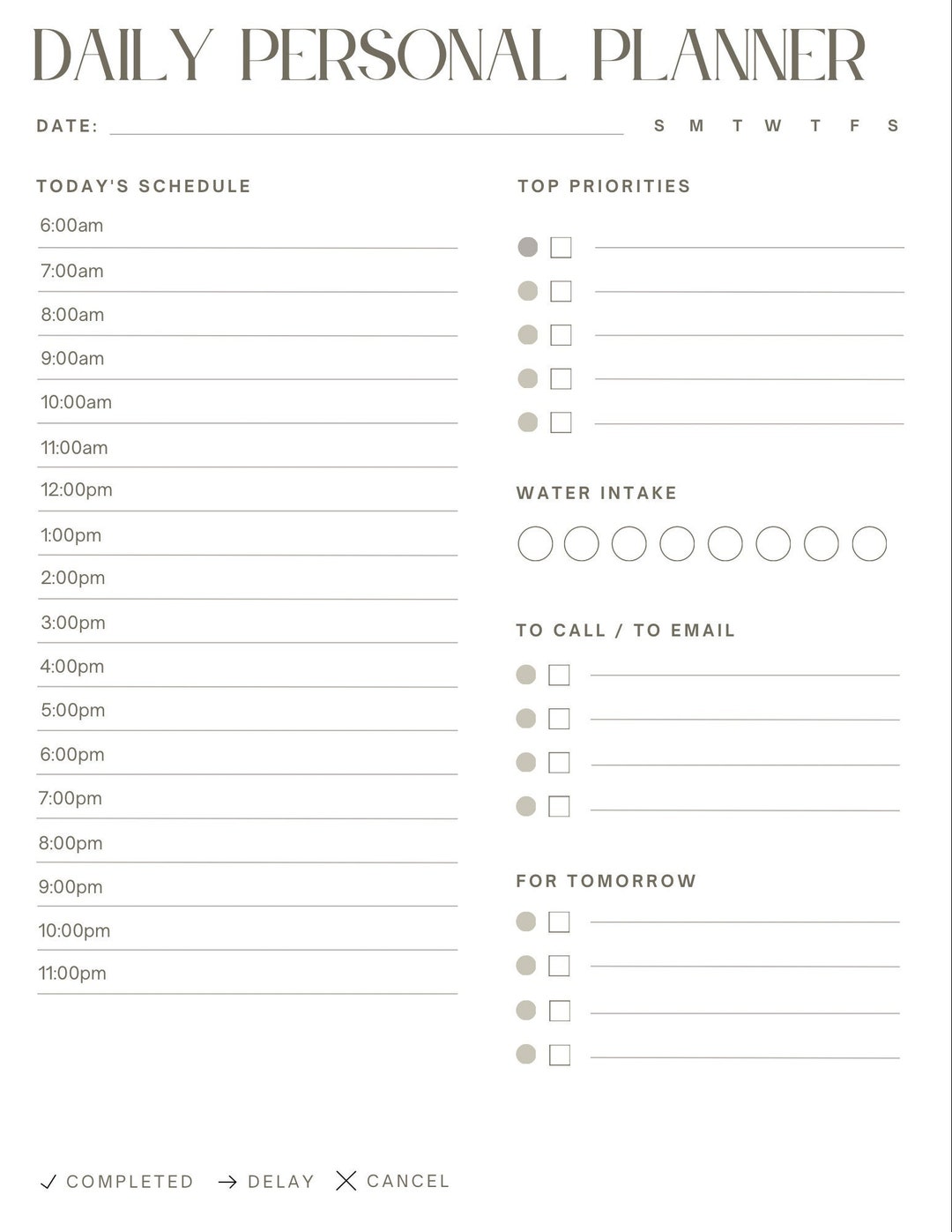 Modern Daily Planner- Printable and PDF - Etsy