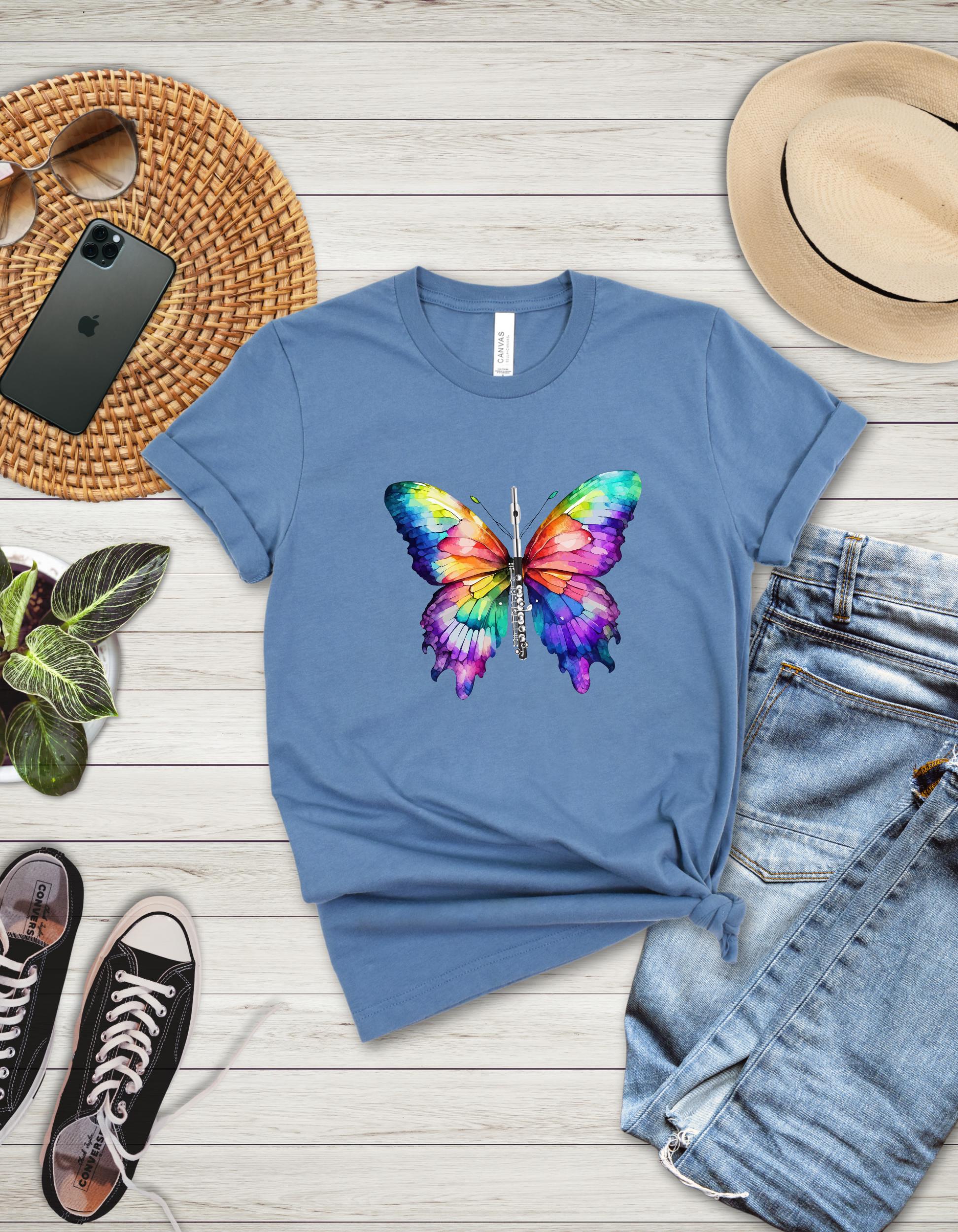 Butterfly With Flute Tshirt, Pretty Butterflies, Cute Flute Tshirt ...