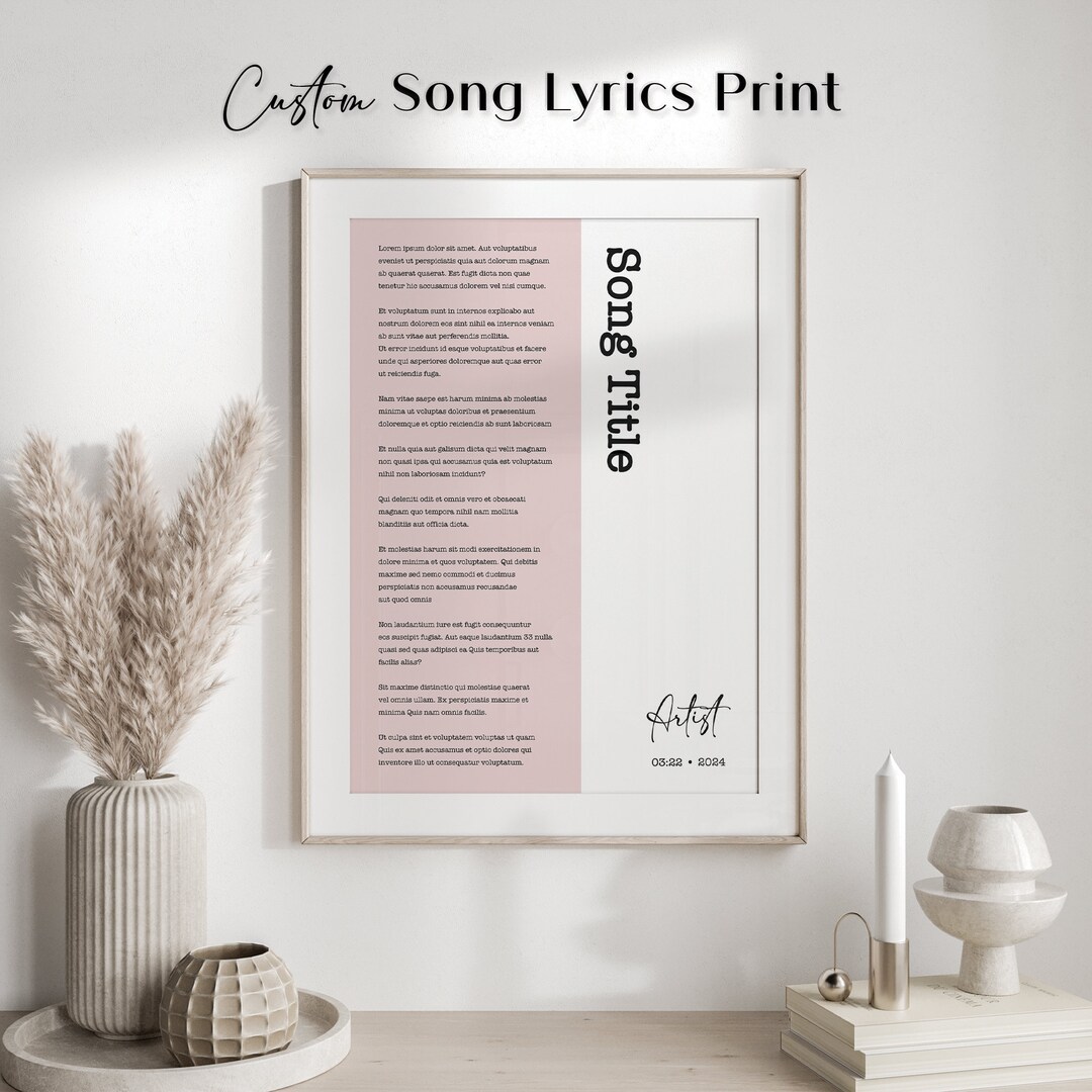 Custom Song Lyric Print, Custom Song Print, Personalized Music Gift ...