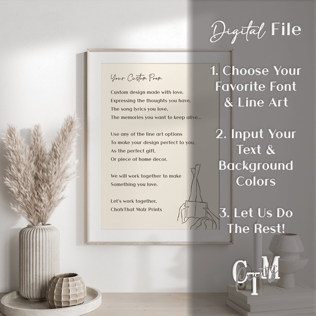 Downloadable Custom Poem Line Art Poster, Custom Minimalist Text Wall ...