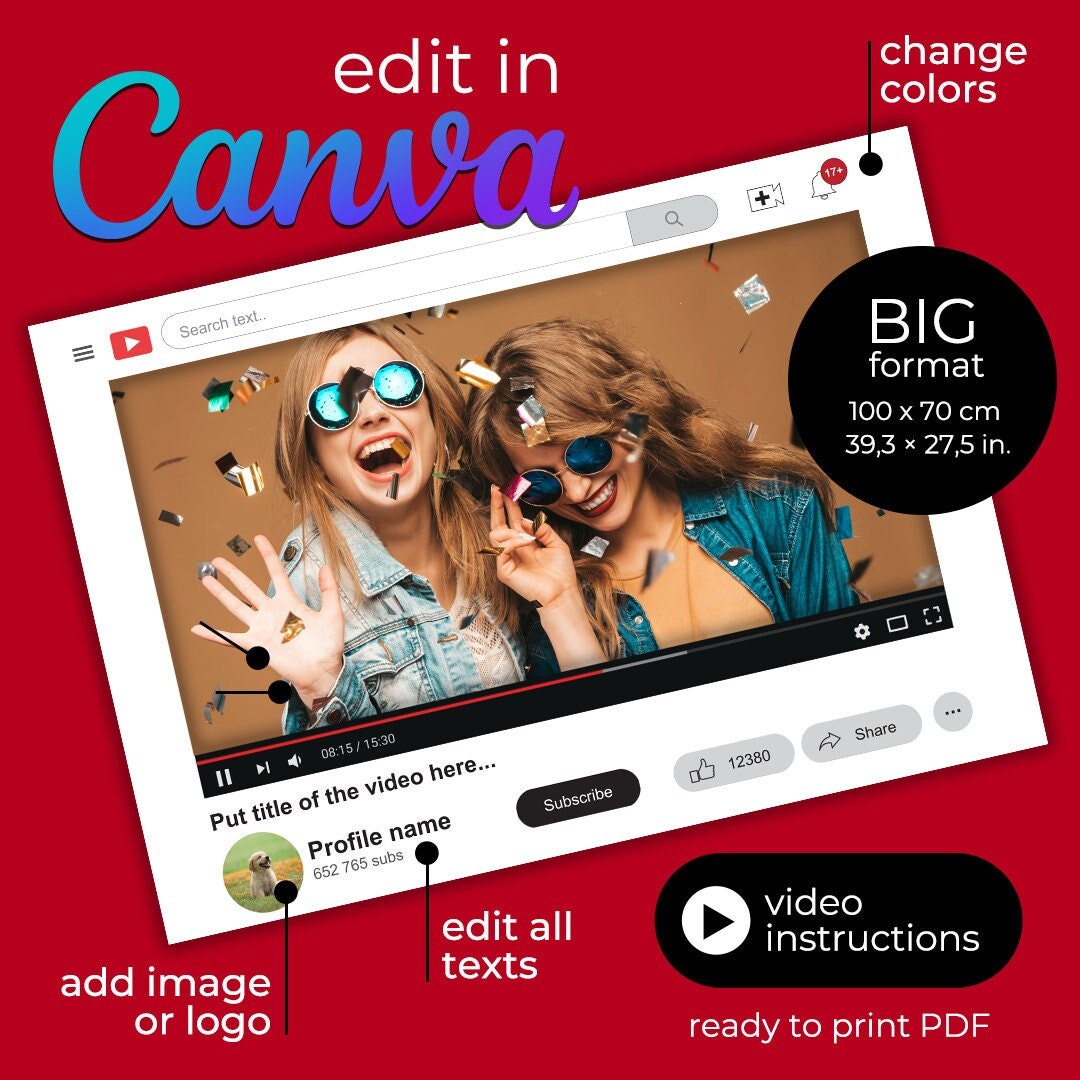 Youtube Selfie Frame Template: Editable Photo Booth Prop (PDF) - Etsy