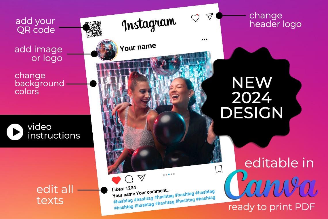 2025 Instagram Frame Template XL: Editable Social Media Photo Booth ...