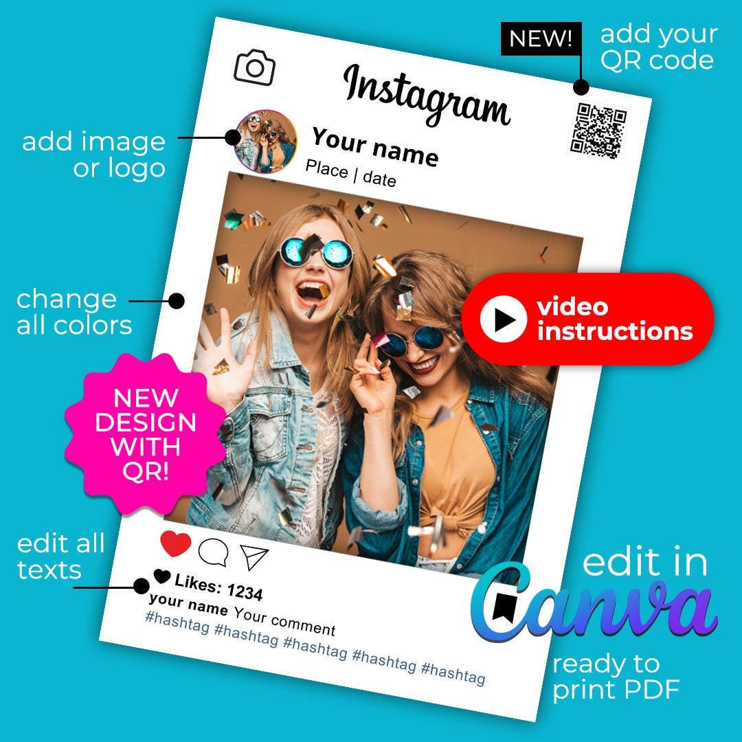 Instagram Selfie Frame Template: XL Photo Booth Prop (edit in Canva ...