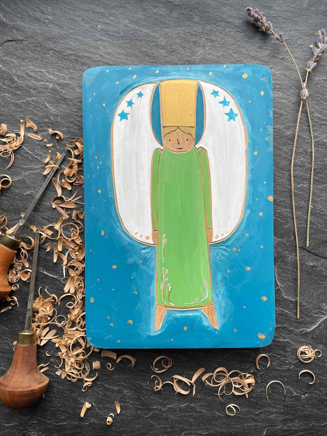 Wooden Relief Mrs. Engel Hand-painted - Etsy