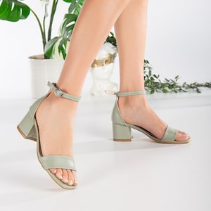 Olive Green Heels, Sage Green Sandals, Green Block Heels, Green Bridal ...