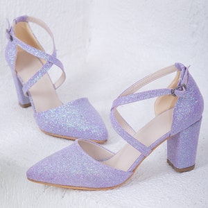 Lilac Glitter Wedding Shoes, Lilac Wedding Heels, Lilac Sparkling Heels ...
