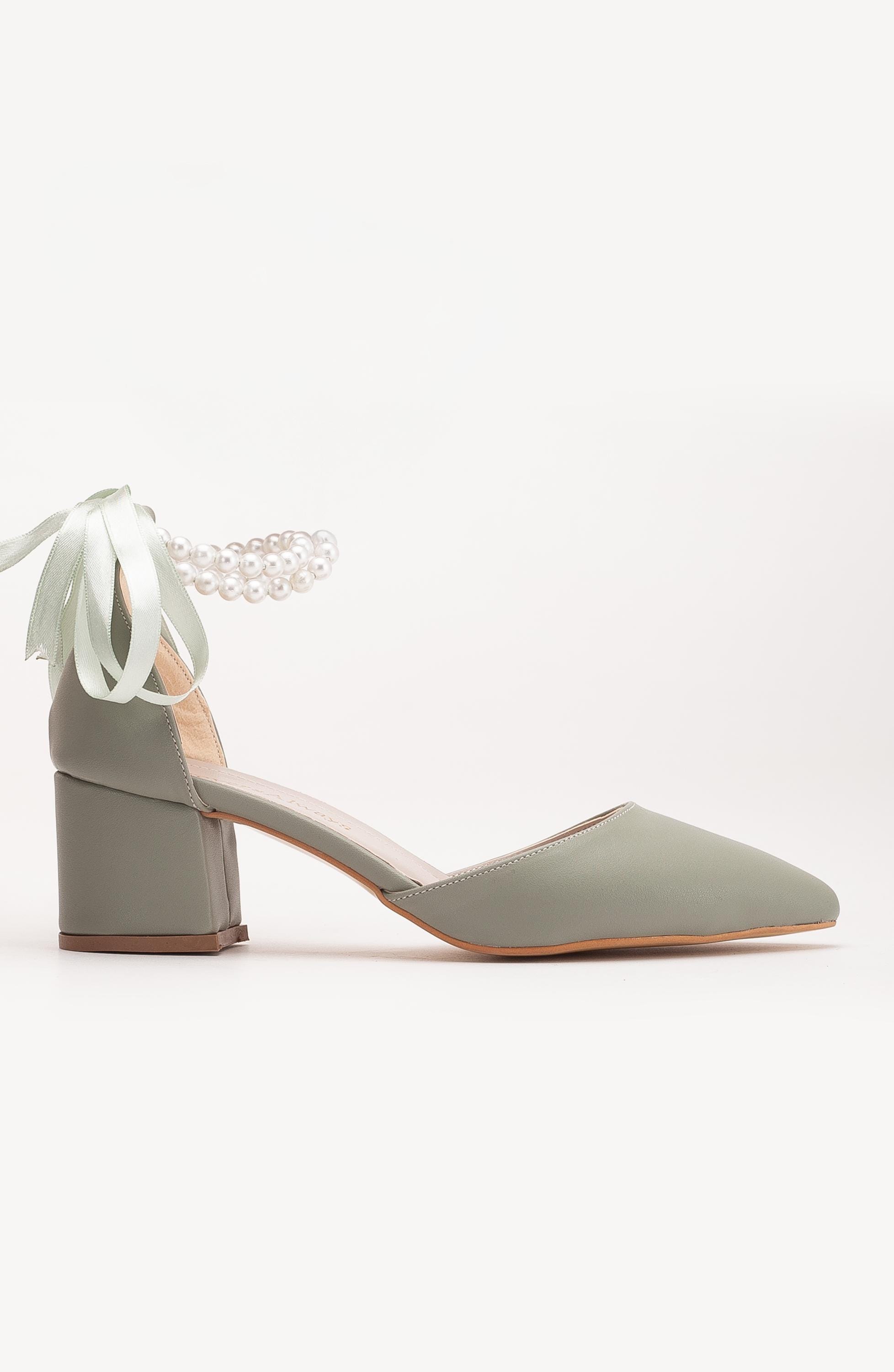 Sage Green Wedding Shoes With Pearls, Green Bridal Shoes, Sage Low ...