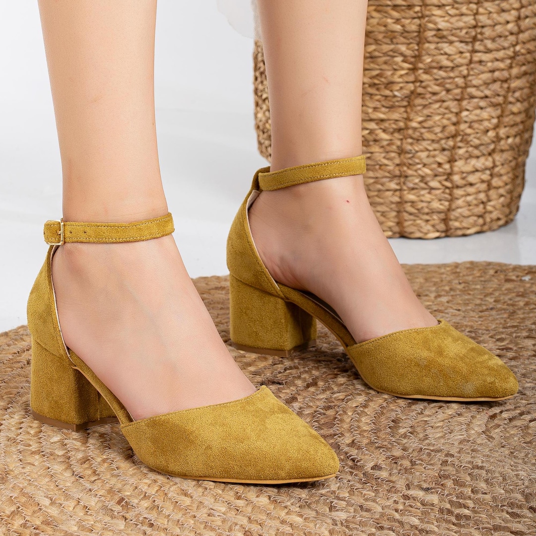 Mustard Yellow Wedding Shoes, Mustard Yellow Suede Pumps, Mustard Low ...