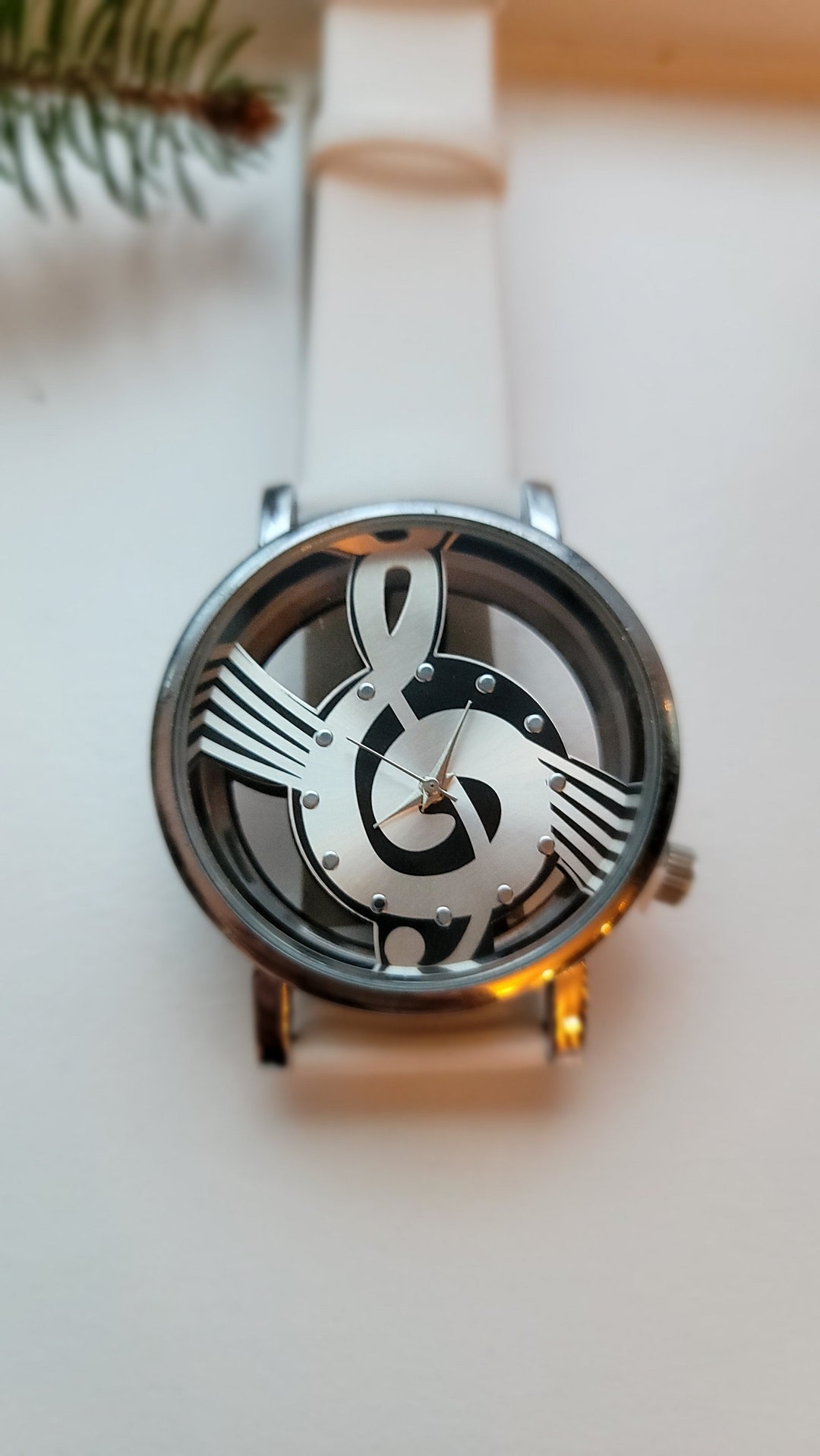 Music Notw Wrist Watch Steel and Leather Band Gift for Her 2024 Trend ...