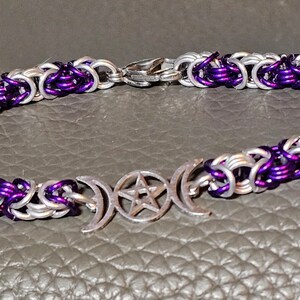 Custom Triple Moon Goddess Chainmail Bracelet, Witchy Wiccan Jewelry ...