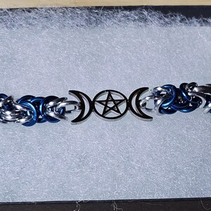 Custom Triple Moon Goddess Chainmail Bracelet, Witchy Wiccan Jewelry ...