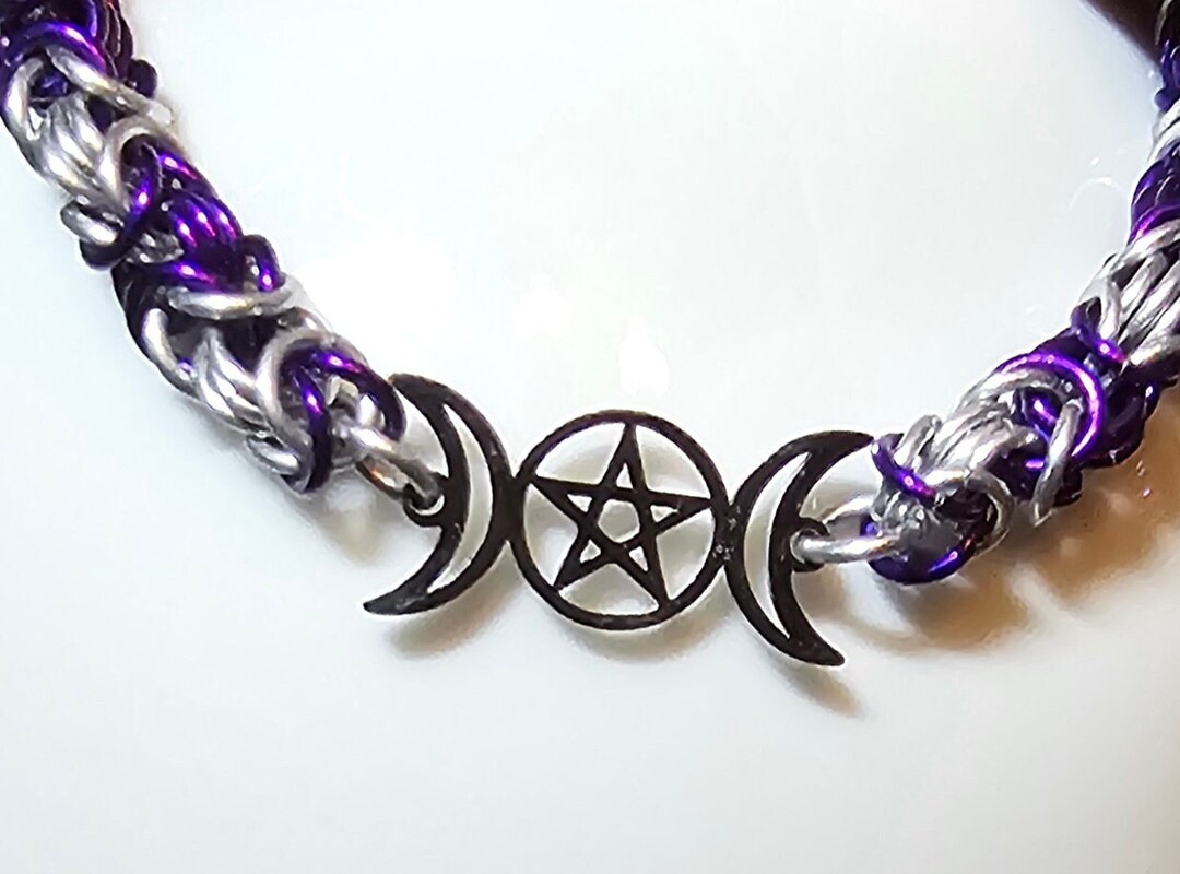 Custom Triple Moon Goddess Chainmail Bracelet, Witchy Wiccan Jewelry ...