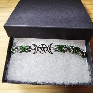 Custom Triple Moon Goddess Chainmail Bracelet, Witchy Wiccan Jewelry ...