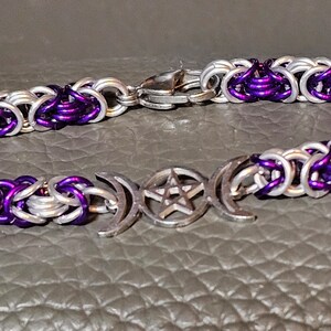 Custom Triple Moon Goddess Chainmail Bracelet, Witchy Wiccan Jewelry ...