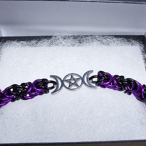 Custom Triple Moon Goddess Chainmail Bracelet, Witchy Wiccan Jewelry ...