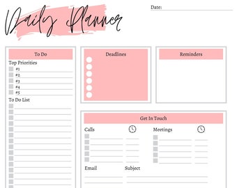 PRINTABLE Daily Planner - to Do, Deadlines, Reminders, Meetings. for ...