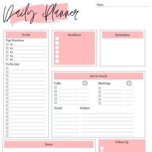 PRINTABLE Daily Planner to Do Deadlines Reminders - Etsy