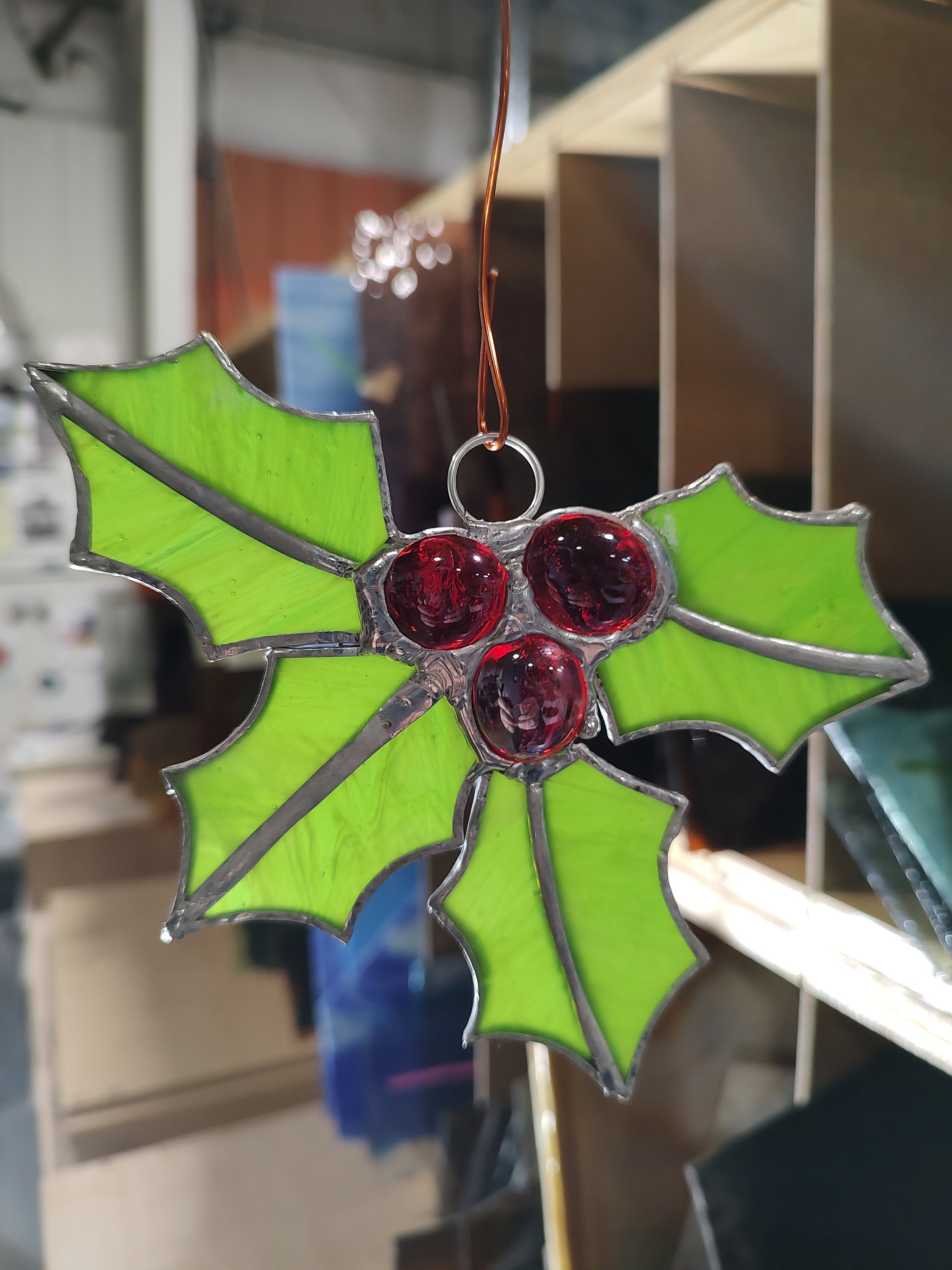 Christmas Holly Stained Glass Ornament/sun Catchers - Etsy