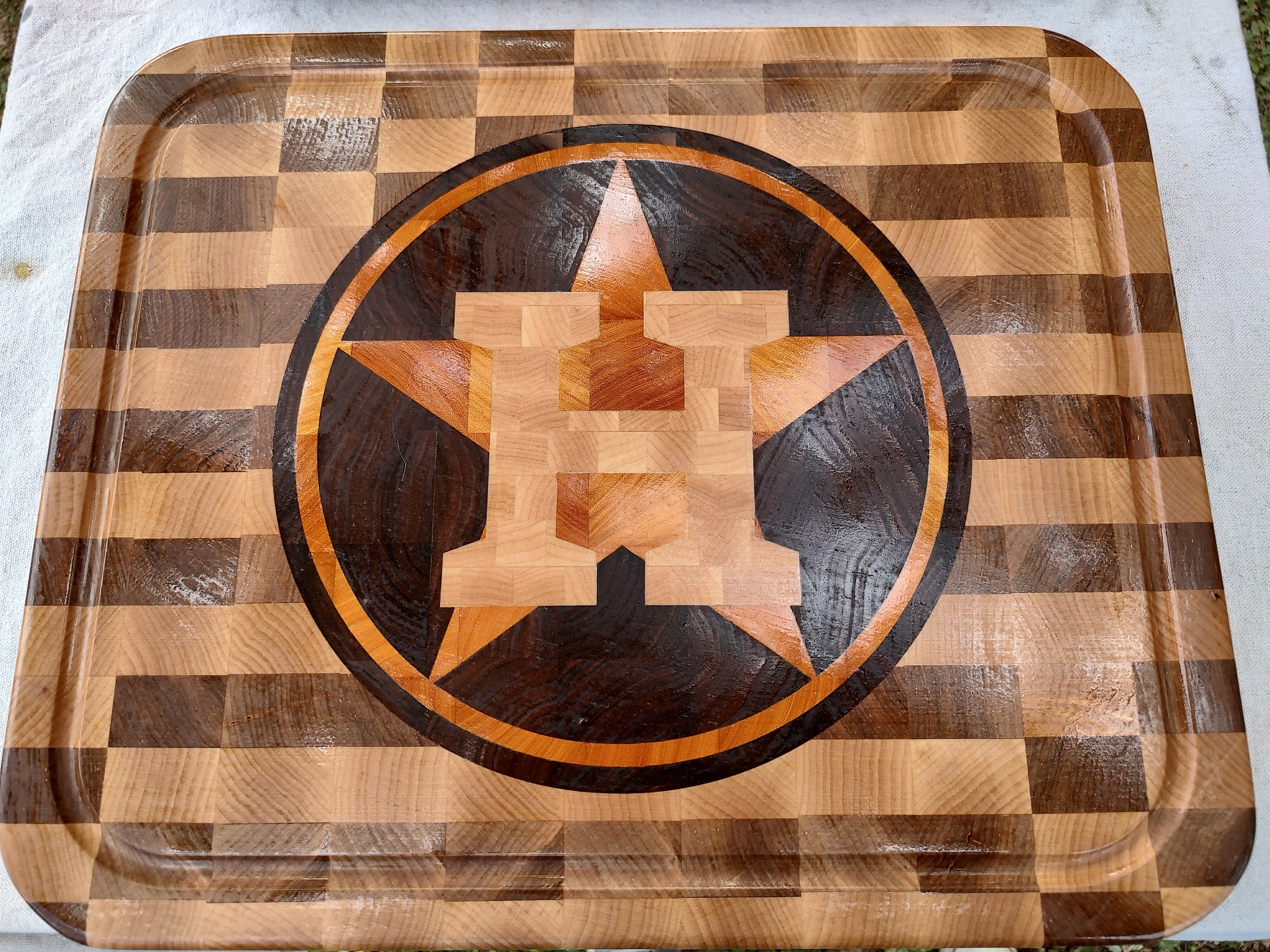 Astros Maple End Grain Inlayed Cutting Board - Etsy