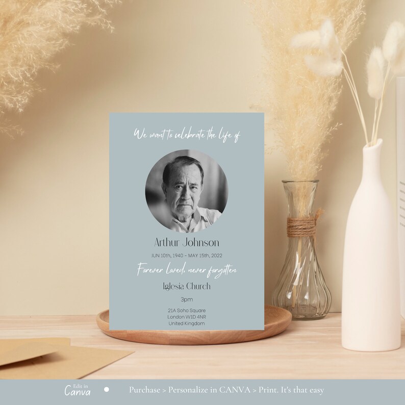 Minimal Funeral Program Template, Memorial Program, Editable Memorial ...