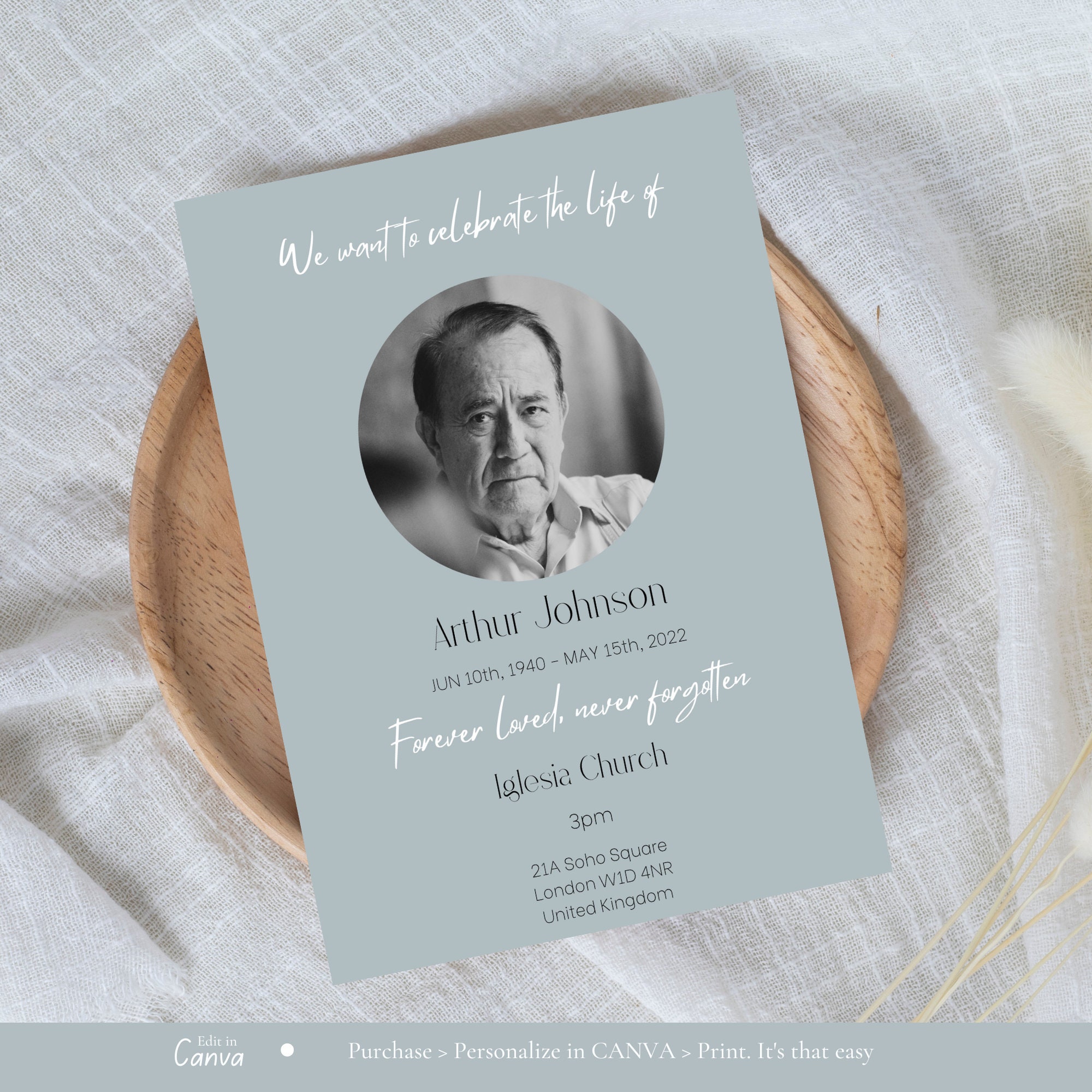 Minimal Funeral Program Template, Memorial Program, Editable Memorial ...
