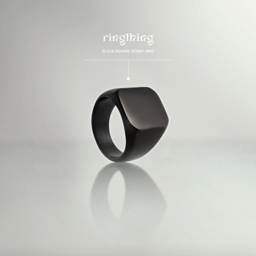 Black Square Signet Ring Stainless Steel Waterproof - Etsy