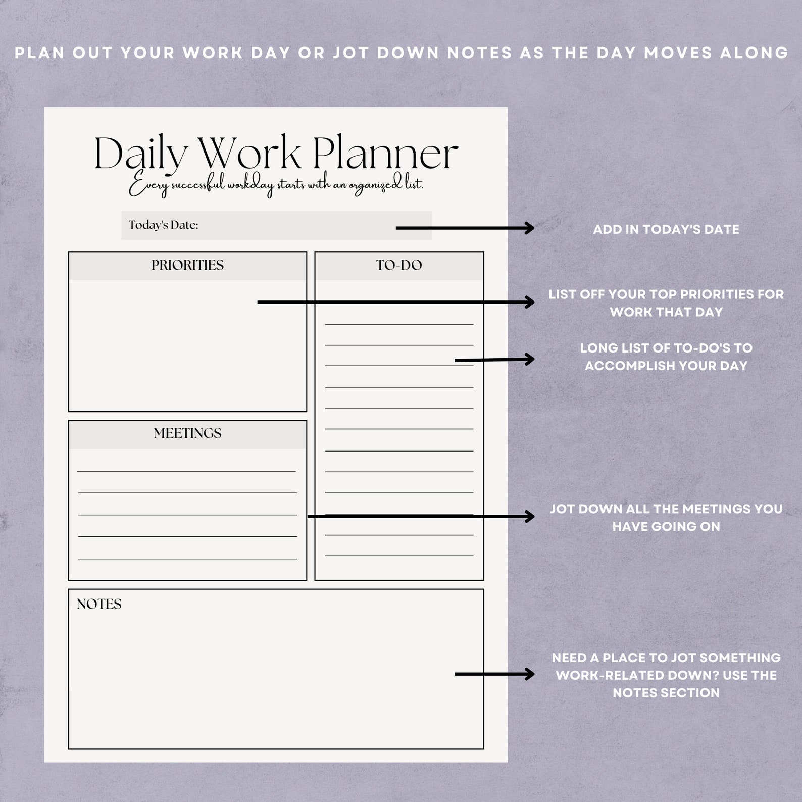 Work Planner, Daily Work Planner, Work Planner Printable, Planner PDF ...