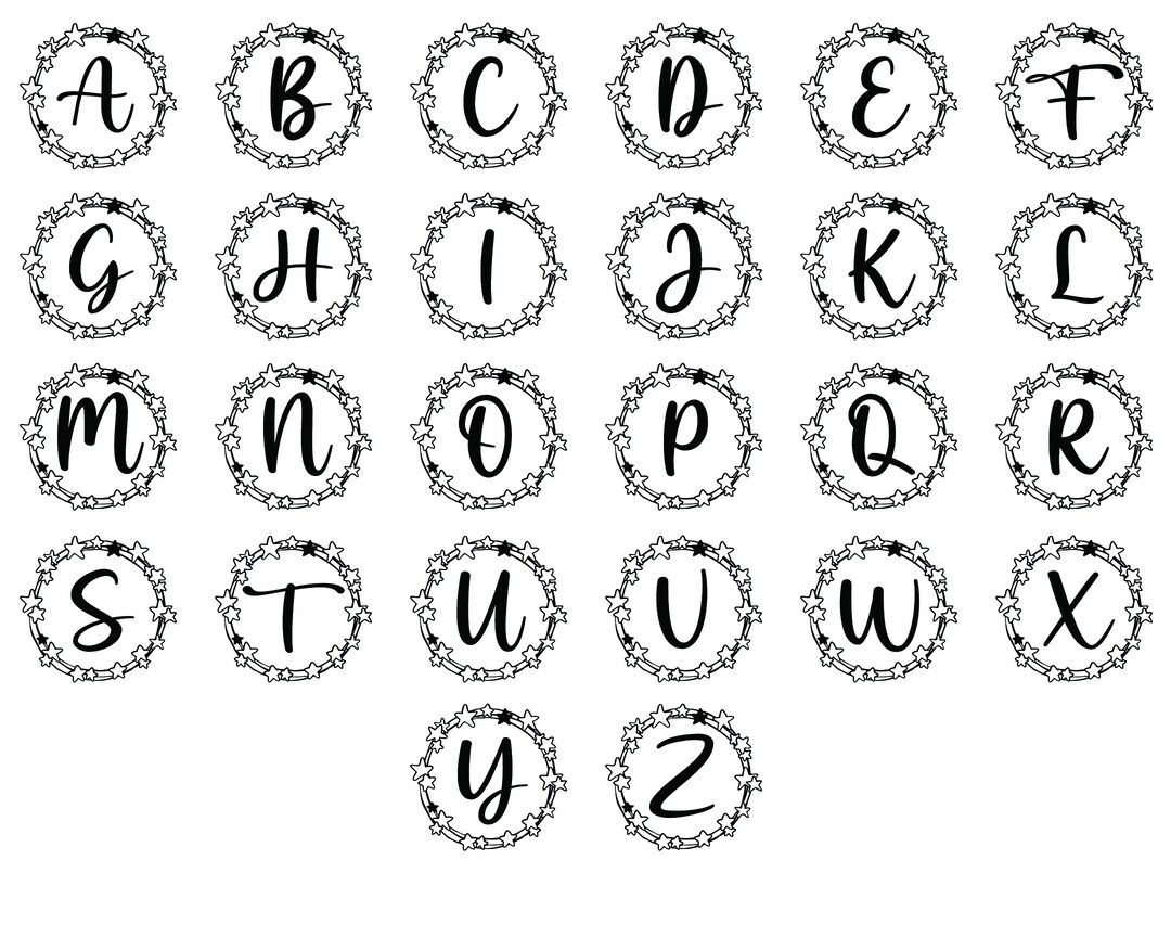 Monogram Letters SVG | Circle Frame SVG PNG With Stars | Cursive ...