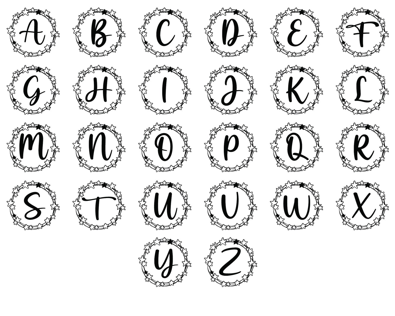 Cursive Monogram Letters SVG: Circle Star Frame (digital File) - Etsy