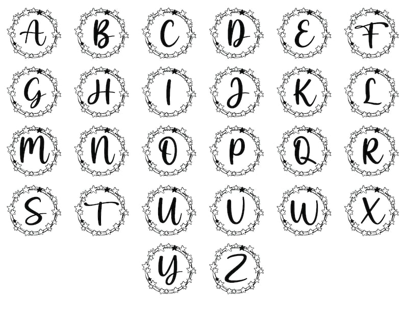 Cursive Monogram Letters SVG: Circle Star Frame (digital File) - Etsy